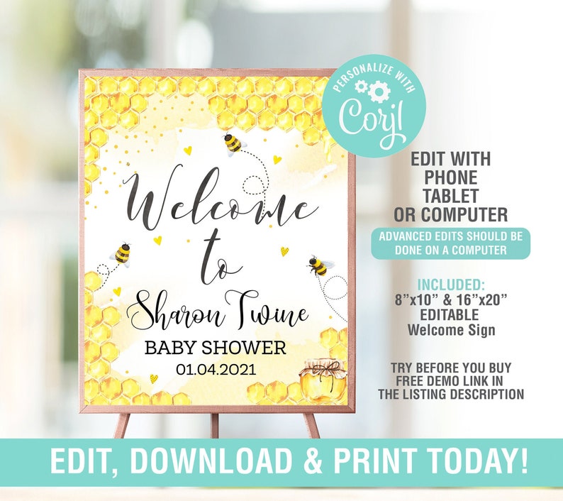 BEE Welcome Sign EDITABLE Bee Baby Shower Welcome Sign Honey | Etsy