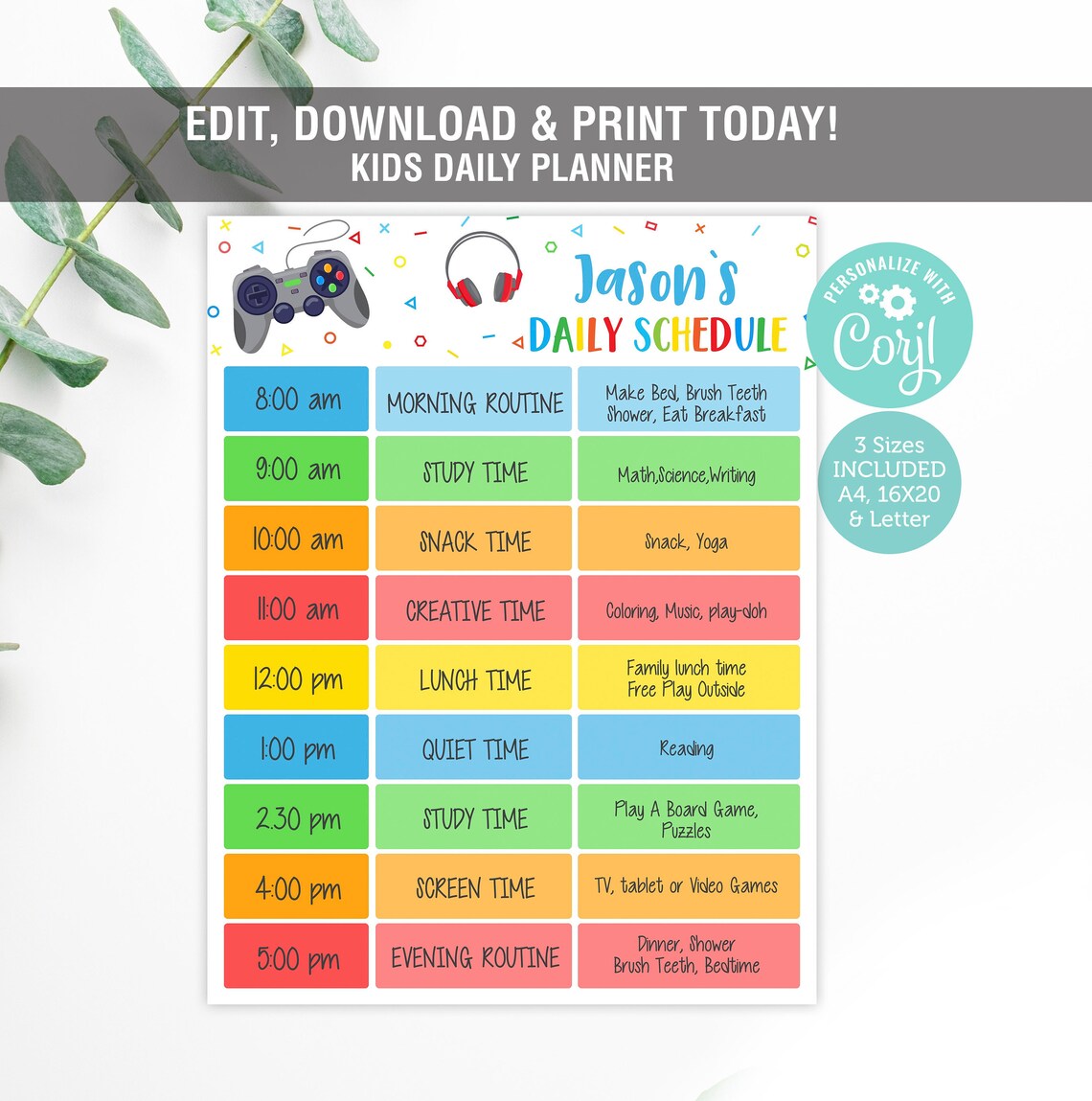 Home School Daily Planner Editable Gamer Routine Schedule - Etsy