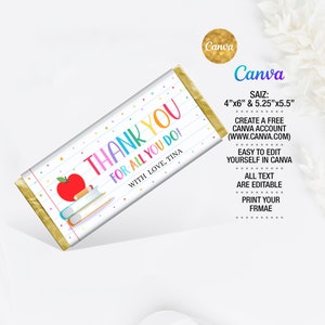 Teacher Appreciation Chocolate Bar Wrapper Editable, Appreciation Week ...