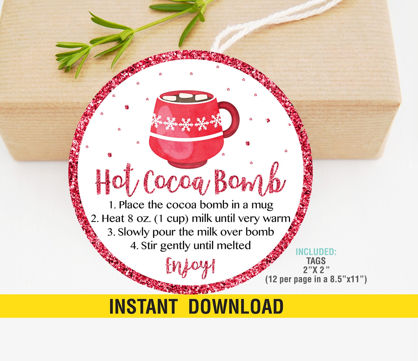 Hot Chocolate Bomb Tag PRINTABLE, Hot Cocoa Bomb Instructions Card ...