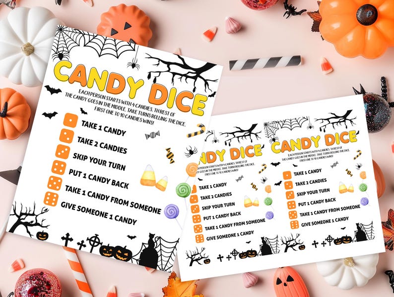 Halloween Candy Dice Game, Halloween Party Games Printable, Halloween ...