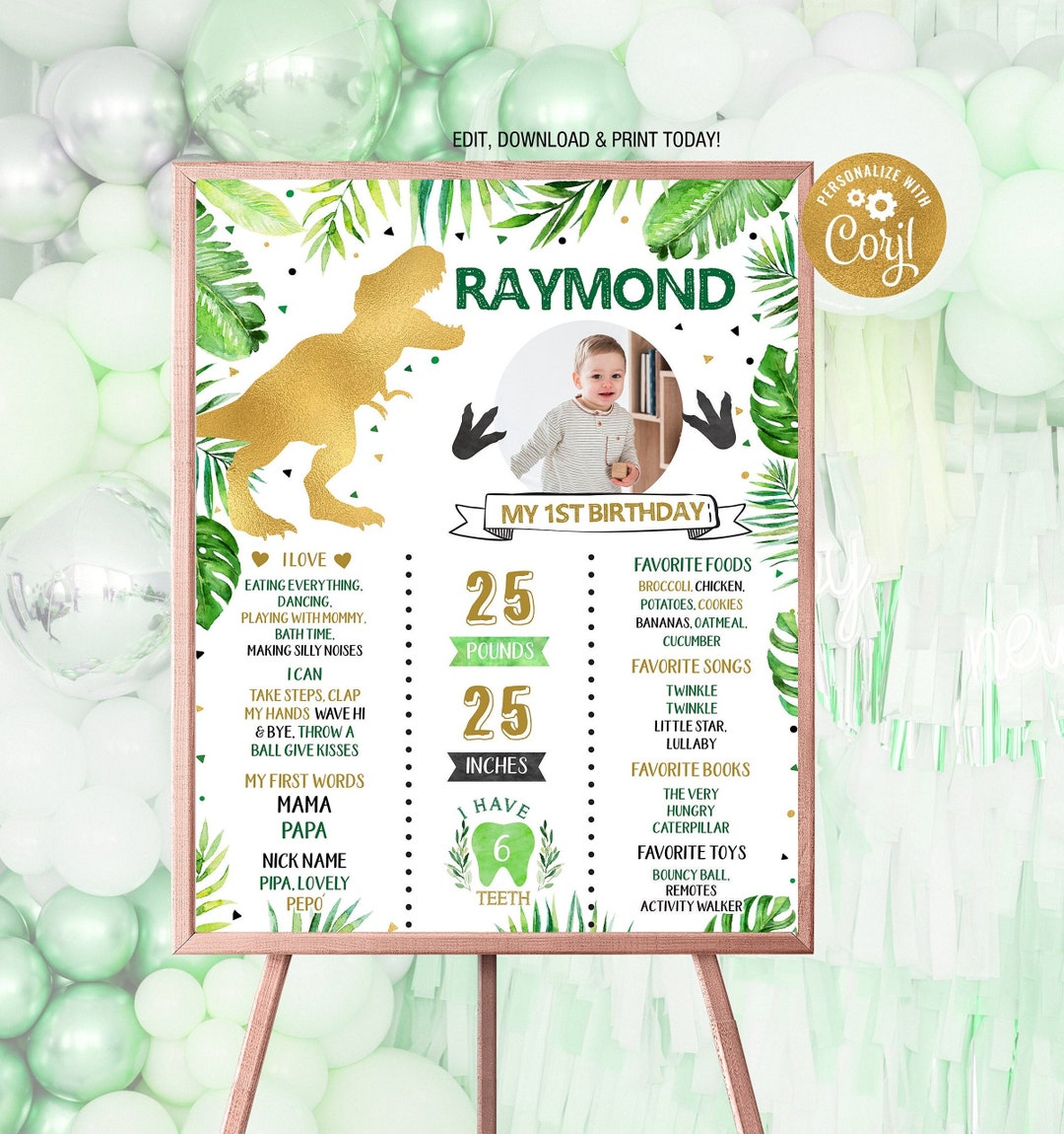 Dinosaur Milestone Sign, 1st Birthday Milestone Board, T-rex First ...