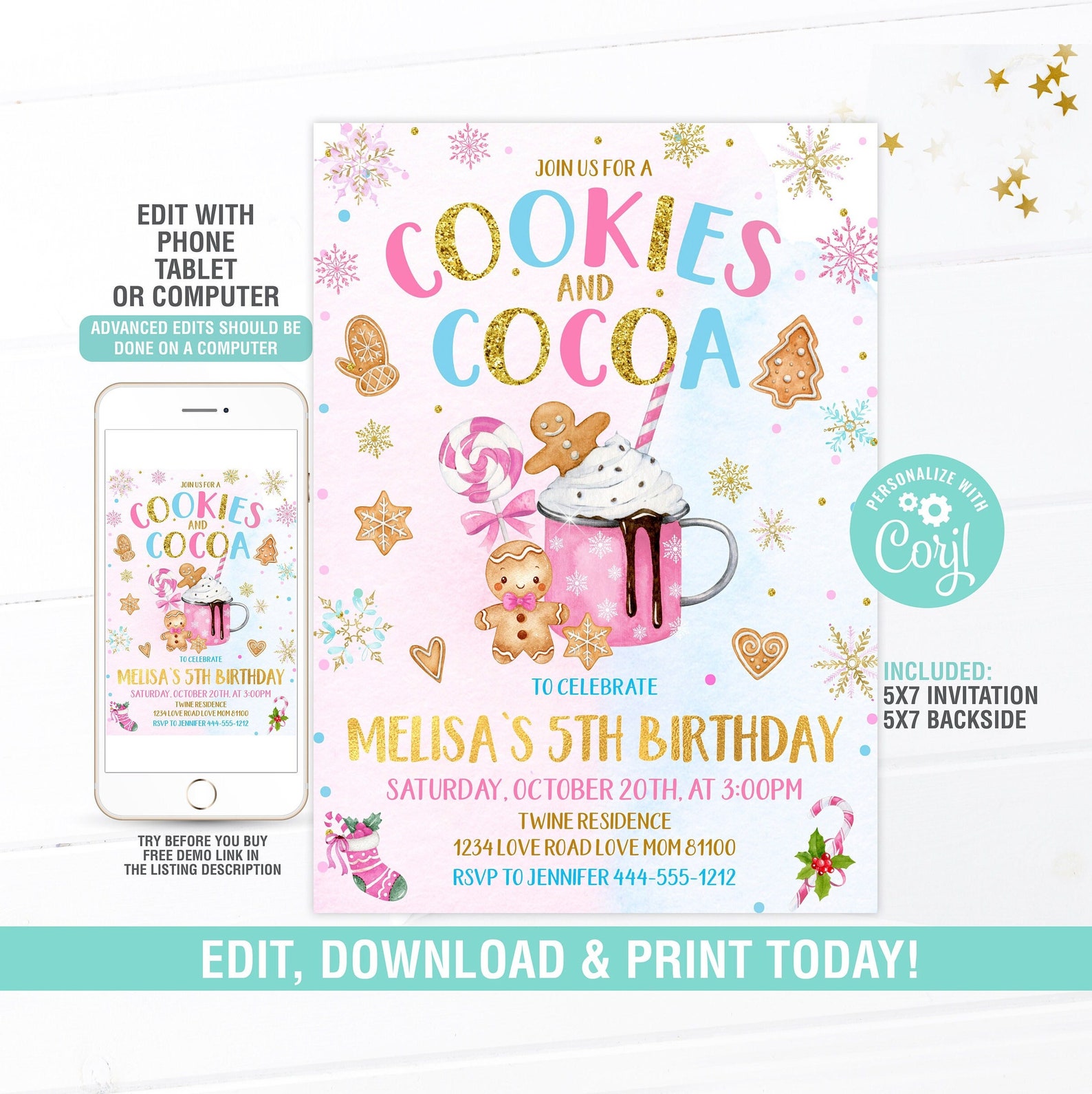 Cookie and Cocoa Birthday Invitation EDITABLE Cookies and - Etsy