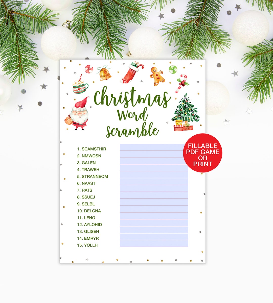 Christmas Word Scramble Game Virtual, Christmas Game for Family ...