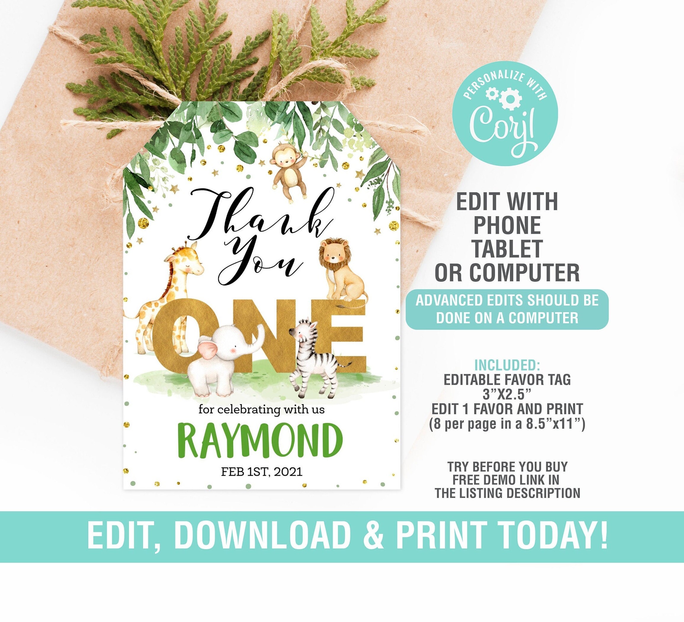 Safari Thank You Tags Safari Favor Tags Safari 1st | Etsy
