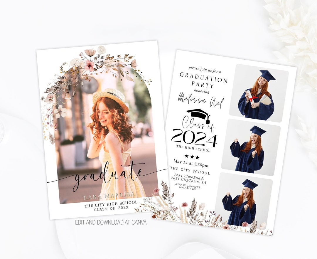 Graduation Invitation Template, Wildflower Senior Graduate Announcement ...