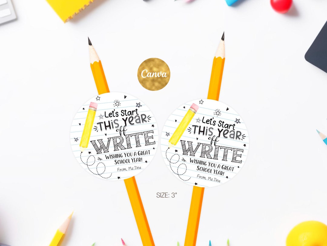 Back to School Pencil Round Gift Tag Editable, First Day of School ...