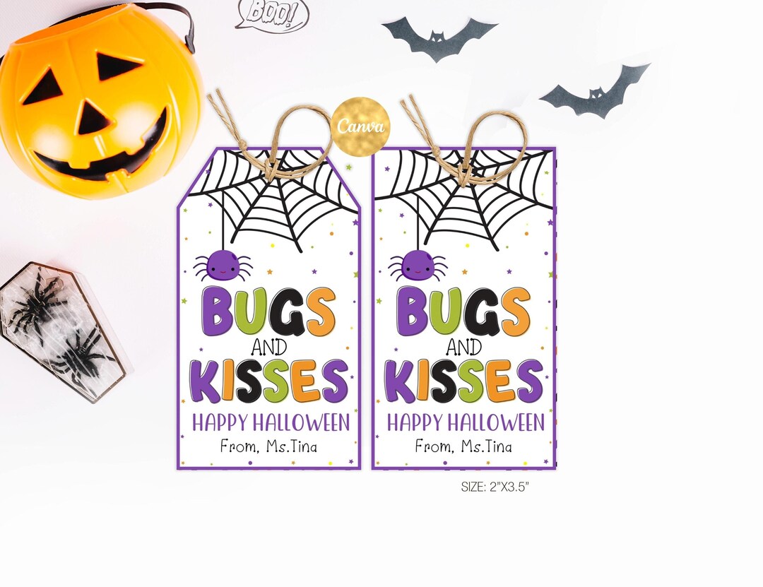 Bugs & Kisses Halloween Gift Tag Editable Template, Halloween Trick or ...