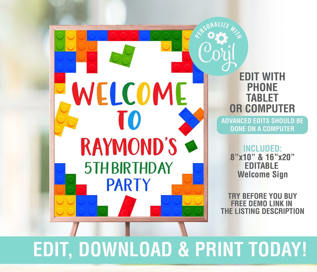 Building Blocks Party Welcome Sign EDITABLE, Building Blocks Birthday ...