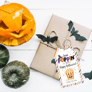 Halloween Popcorn Gift Tag Template, Just Poppin’ by to Say Happy ...