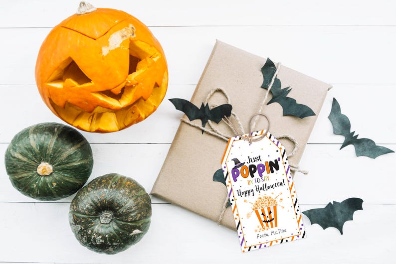 Halloween Popcorn Gift Tag Template, Just Poppin’ by to Say Happy ...