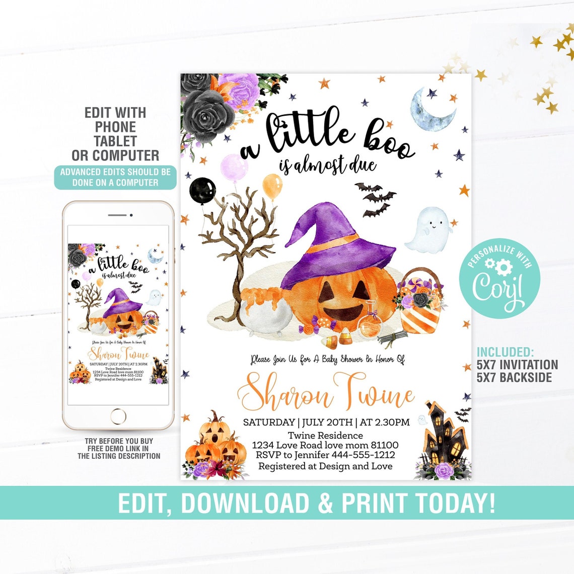 EDITABLE Halloween Birthday Invitation Boo Halloween Birthday - Etsy