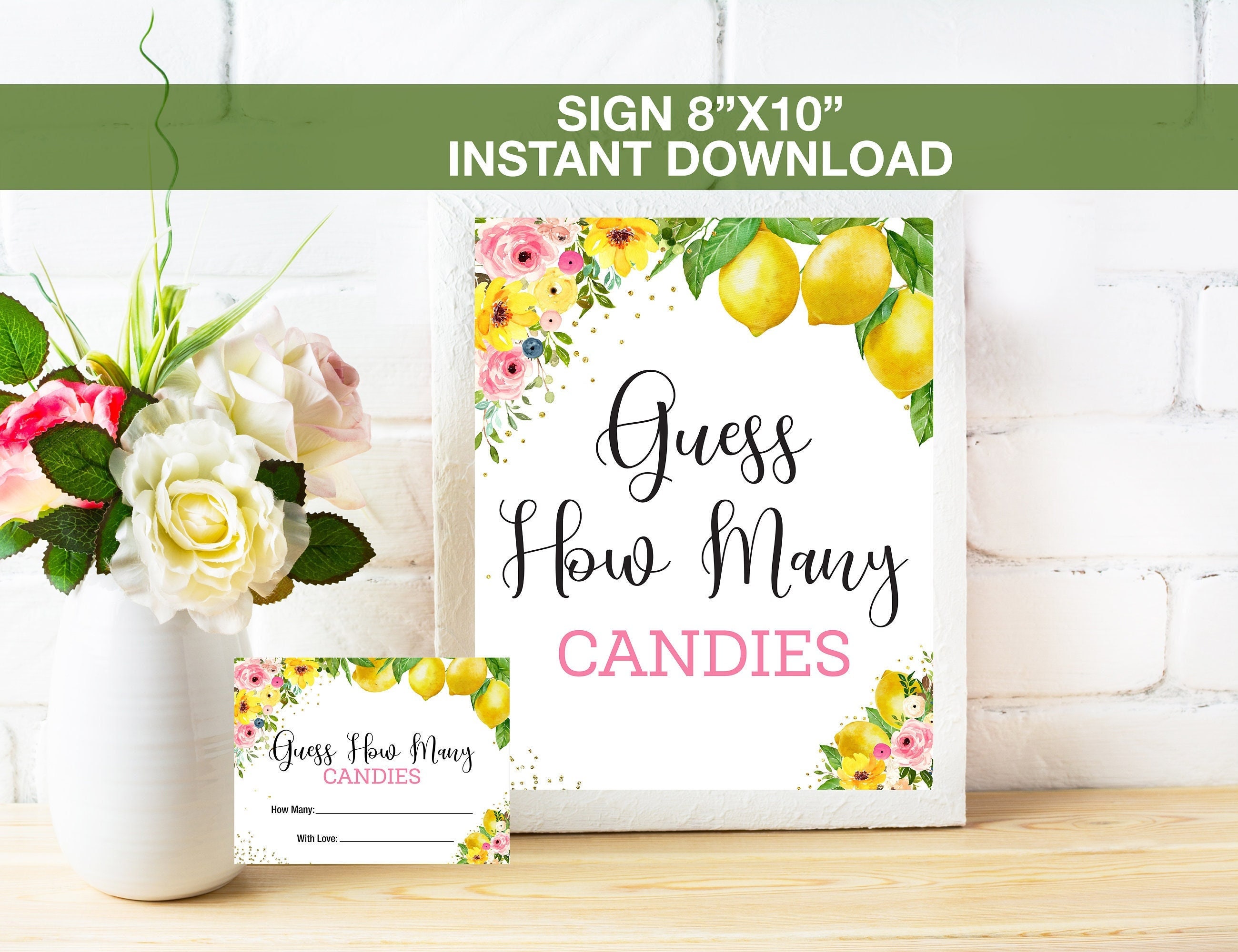 Candy Guessing Game Lemon Sign Lemon Baby Shower Sign and - Etsy