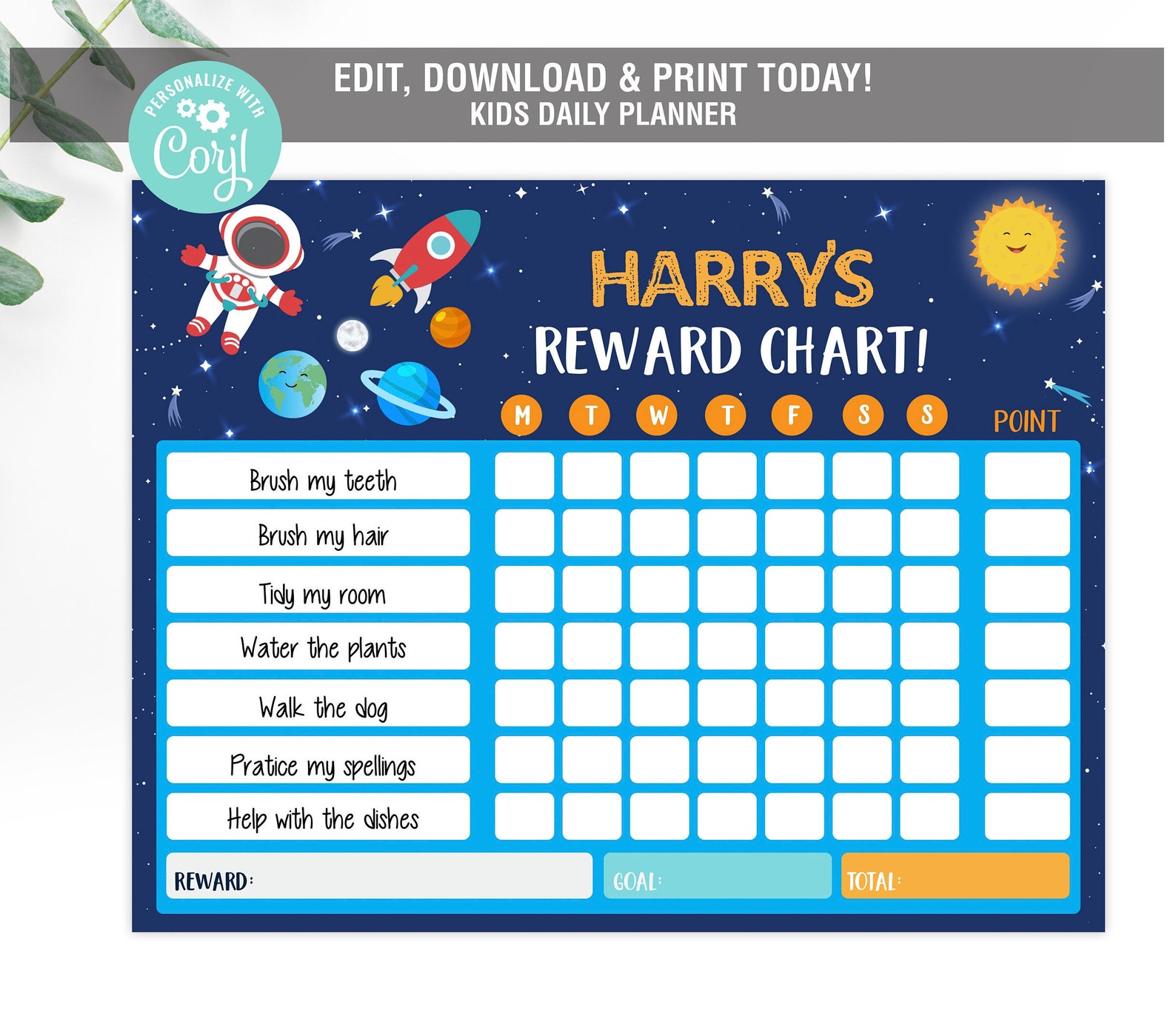 EDITABLE Space Reward Chart Chore Chart Outer Space Rocket - Etsy