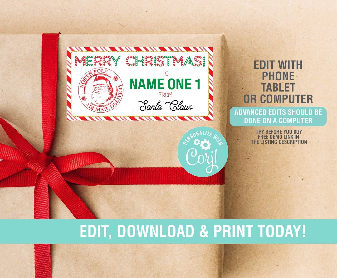 Santa Gift Tags EDITABLE Christmas Gift Tag, North Pole Express ...
