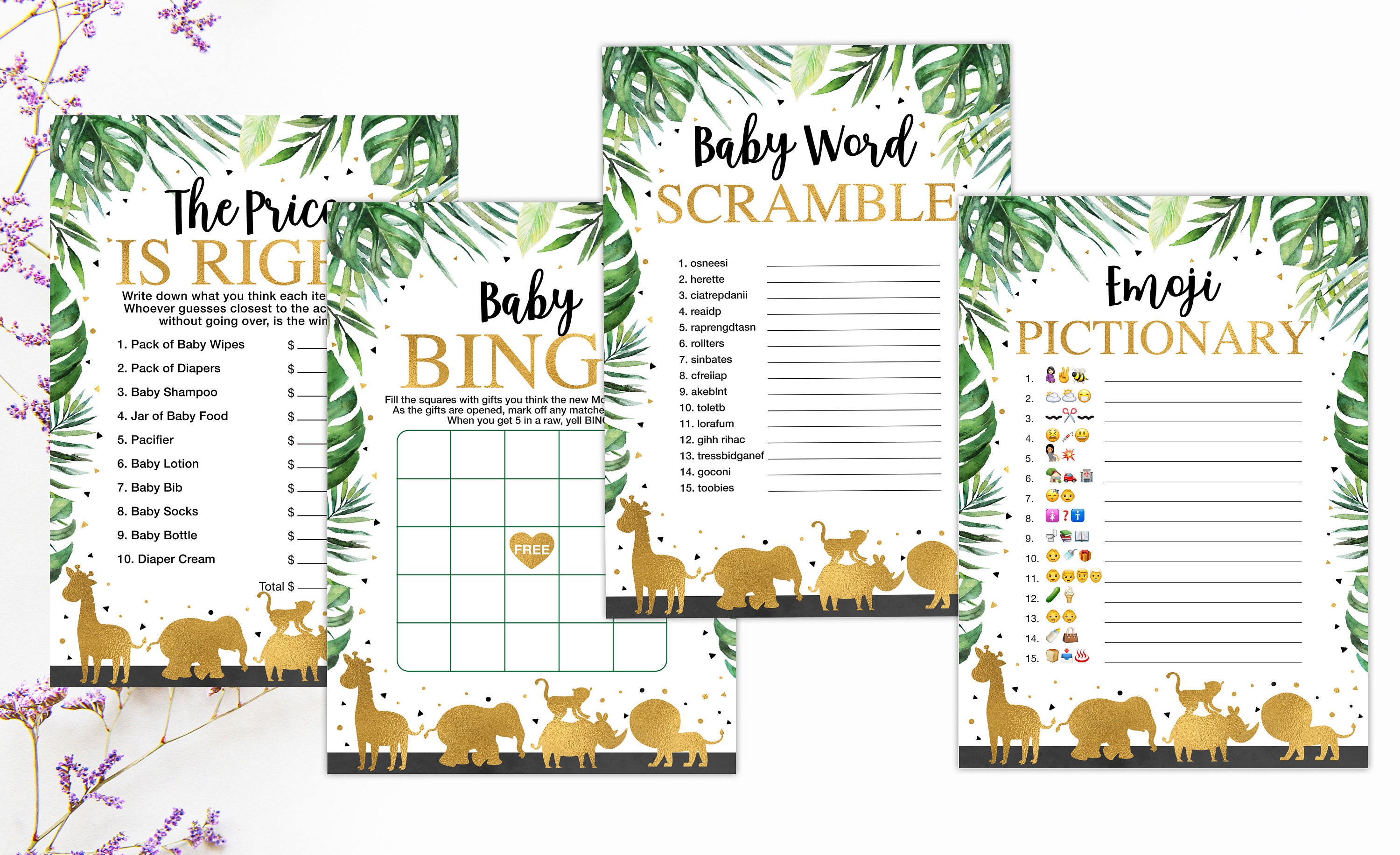 Safari Baby Shower Games Bundle Jungle Baby Shower Game - Etsy