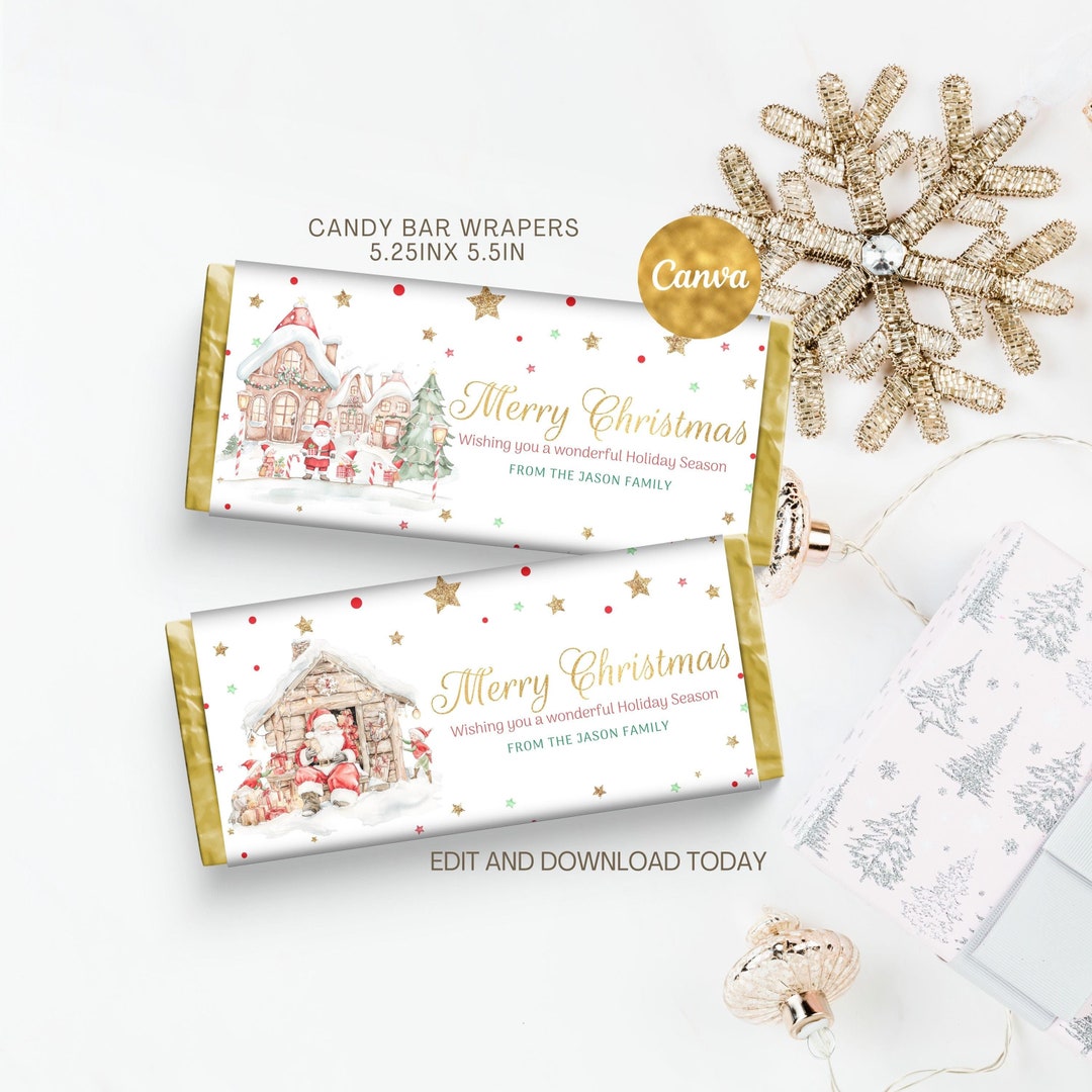Editable Christmas Candy Bar Wrapper Template, Christmas Chocolate ...