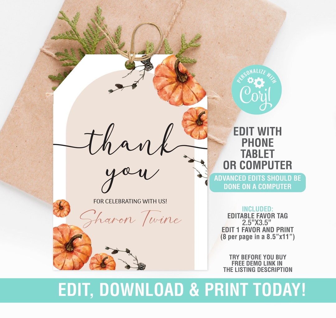 Pumpkin Favor Tags Editable, Little Pumpkin Favor Tags, Birthday Baby ...