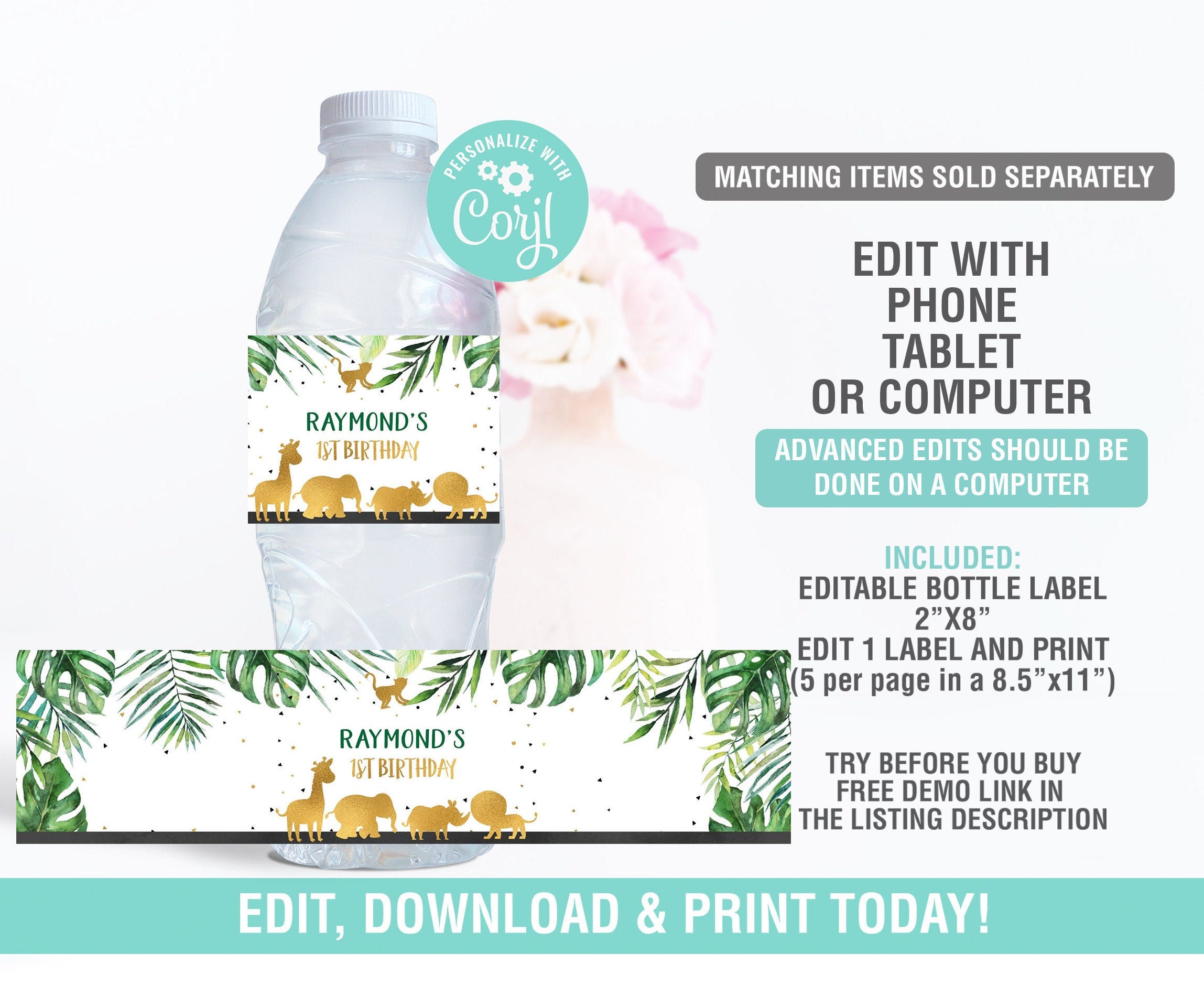 Safari Animals Thank You Tag EDITABLE, Favor Swinging, Safari Zoo ...