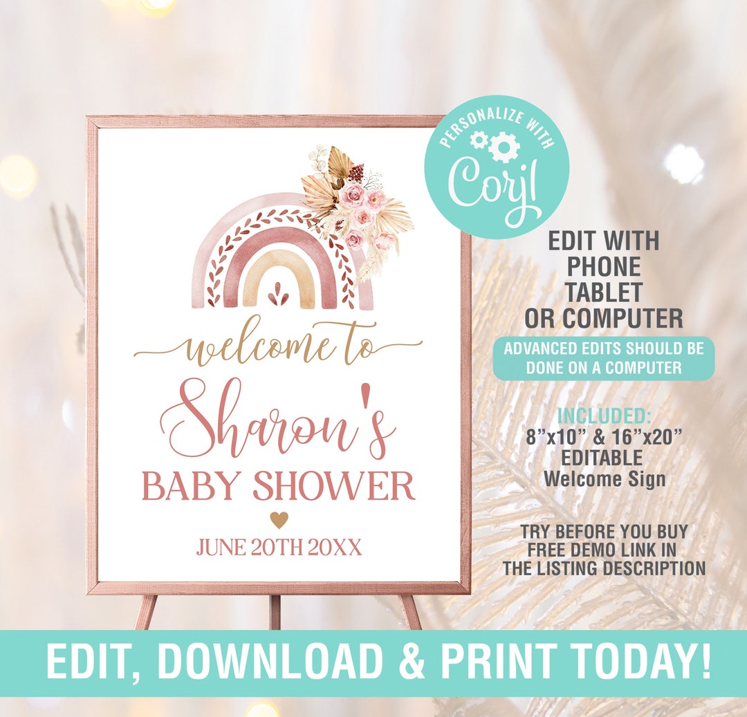 Boho Rainbow Welcome Sign EDITABLE, Pampas Grass Welcome Poster, Boho ...