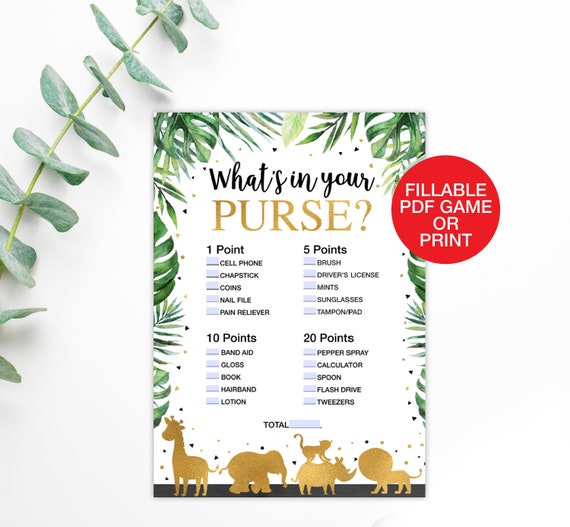What's in your Purse Safari Baby Shower Game, Purse Baby Shower Game ...