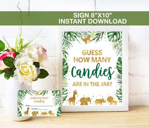 Candy Guessing Game Safari, Jungle Baby Shower Sign and Cards, Guess ...