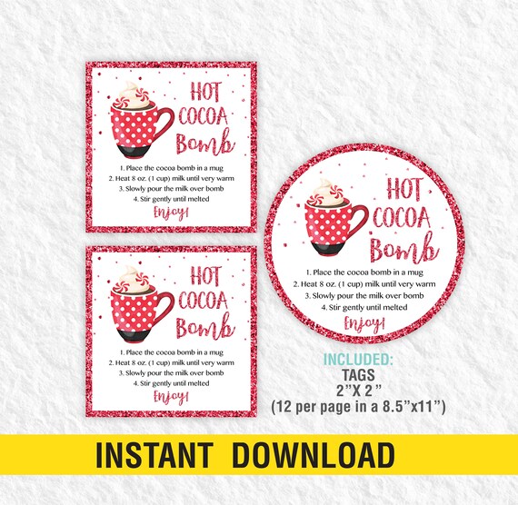 Hot Chocolate Bomb Tag PRINTABLE, Hot Cocoa Bomb Instructions Card ...