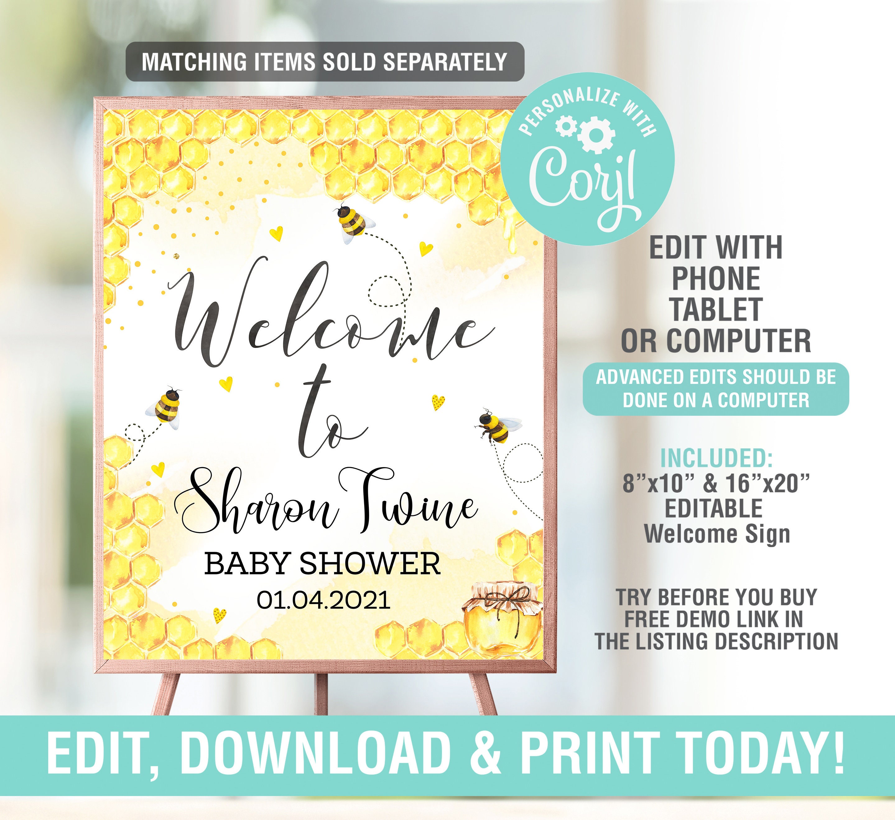 Bee Diaper Raffle Sign, Honey Bee Printable Baby Shower, Diaper Raffle ...