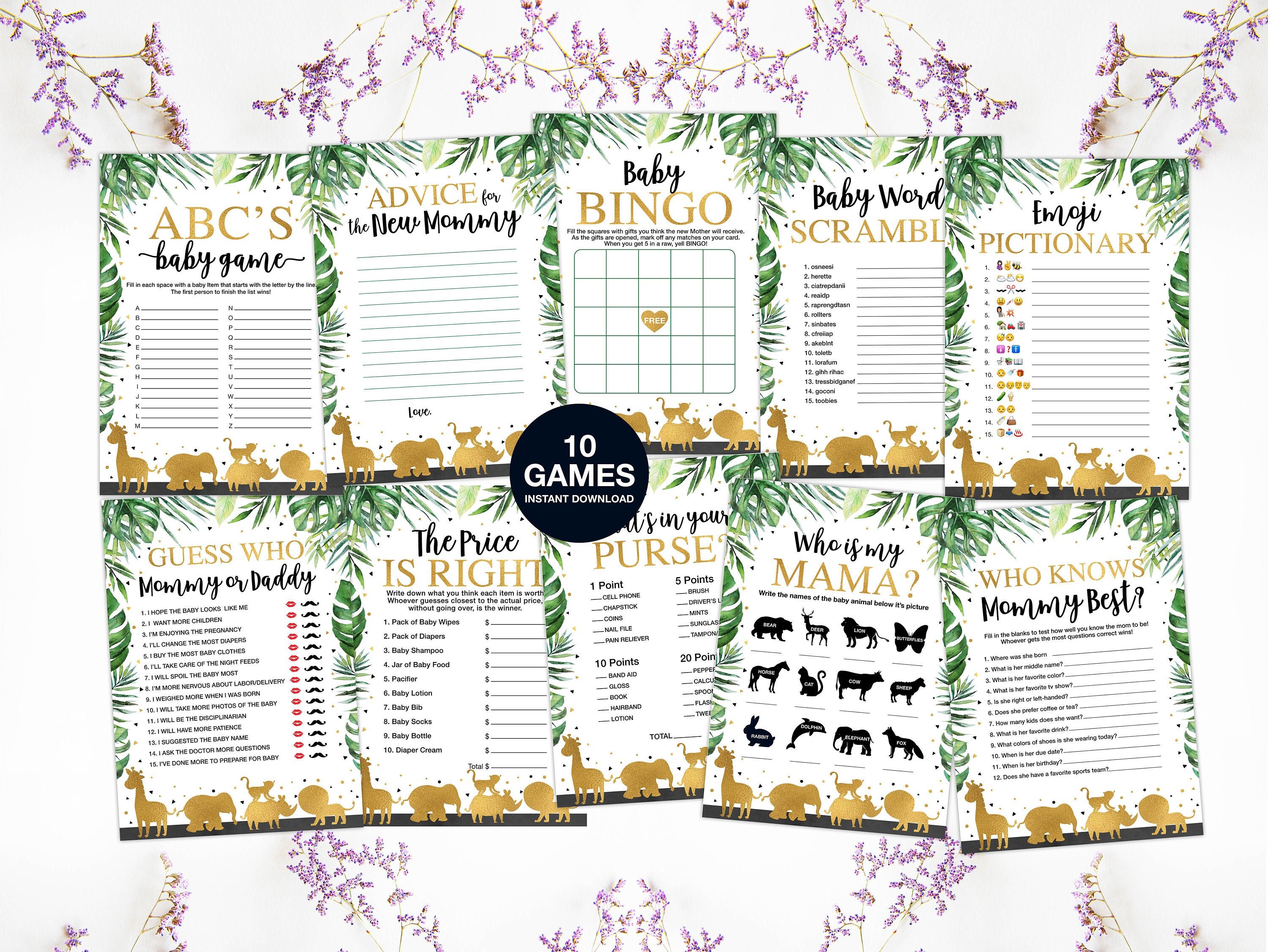 Safari Baby Shower Games Bundle, Jungle Baby Shower Game Package ...