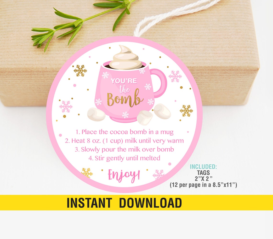 Hot Chocolate Bomb Tag PRINTABLE, Hot Cocoa Bomb Instructions Card ...
