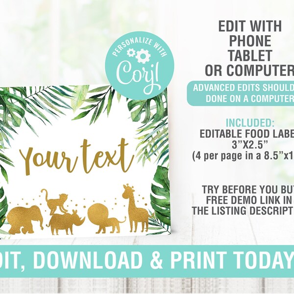 Safari Food Labels - Etsy