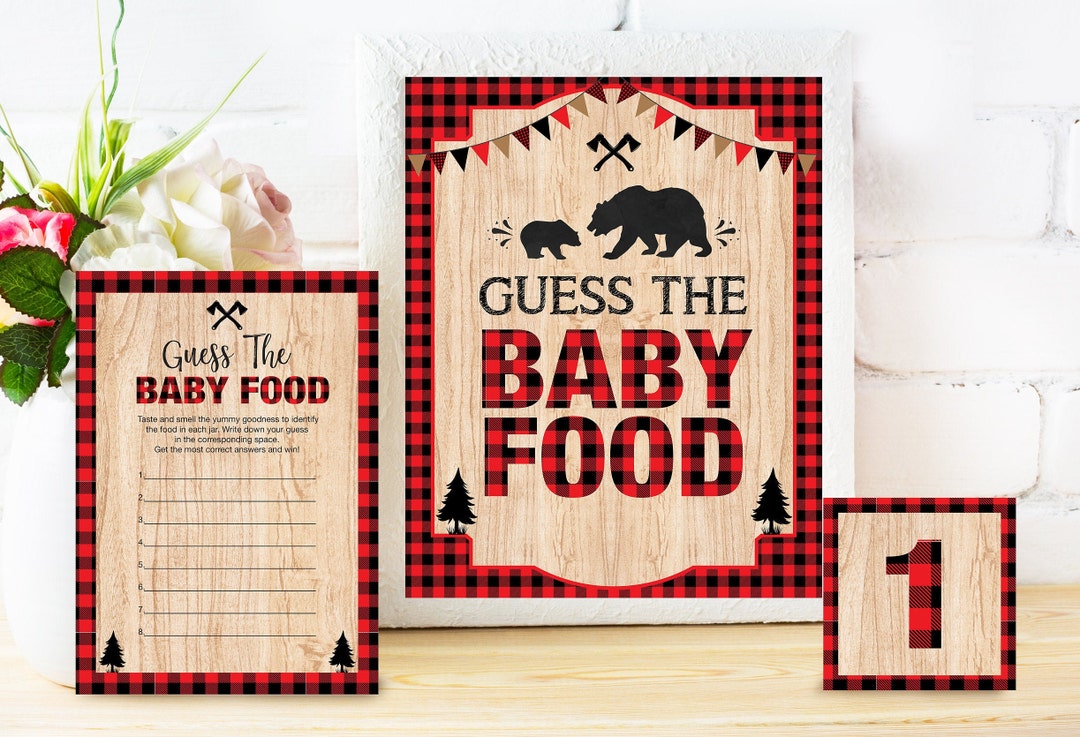 Guess the Baby Food Game Sign and Cards Lumberjack PRINTABLE, Baby Food ...