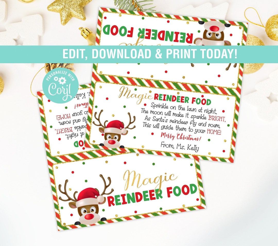 Magic Reindeer Food Treat Topper Printable EDITABLE, Christmas Topper ...