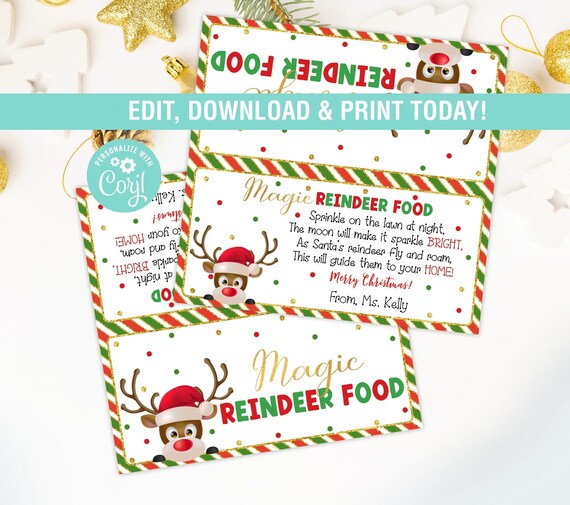 Magic Reindeer Food Treat Topper Printable EDITABLE, Christmas Topper ...