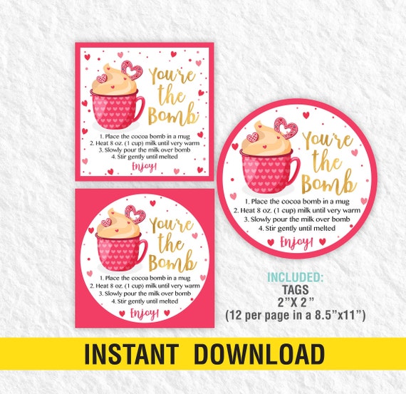 Hot Chocolate Bomb Tag PRINTABLE, Hot Cocoa Bomb Instructions Card ...