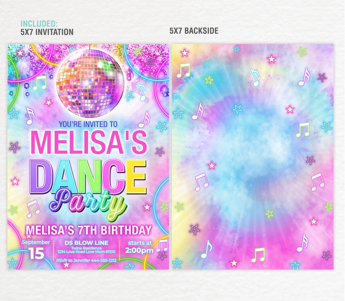 Dance Birthday Party Invitation Editabledisco Birthday | Etsy