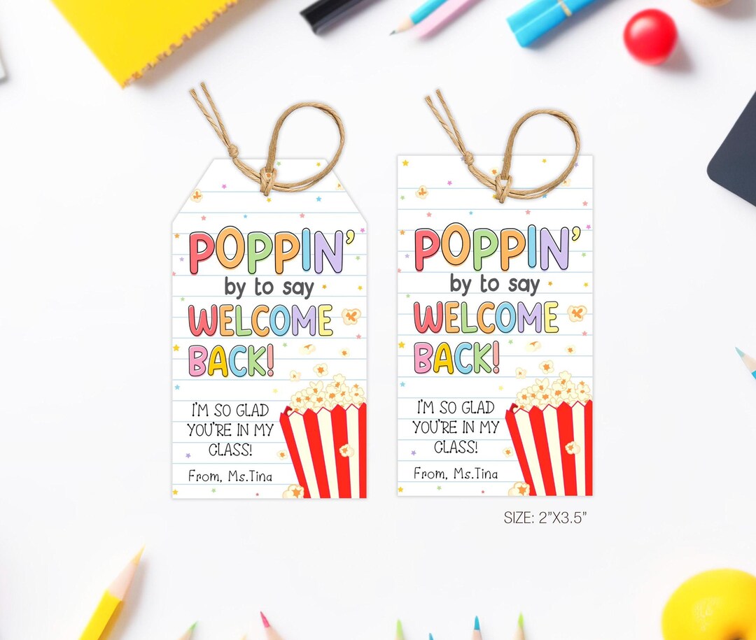 Back to School Gift Tags, School Popcorn Gift Tags Editable, First Day ...