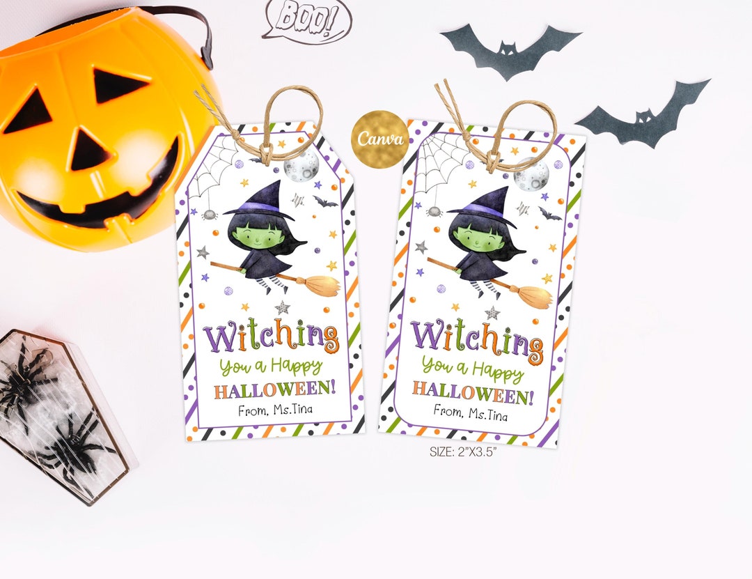 Halloween Treat Tags Editable, Halloween Witch Favor Tag, Witching You ...