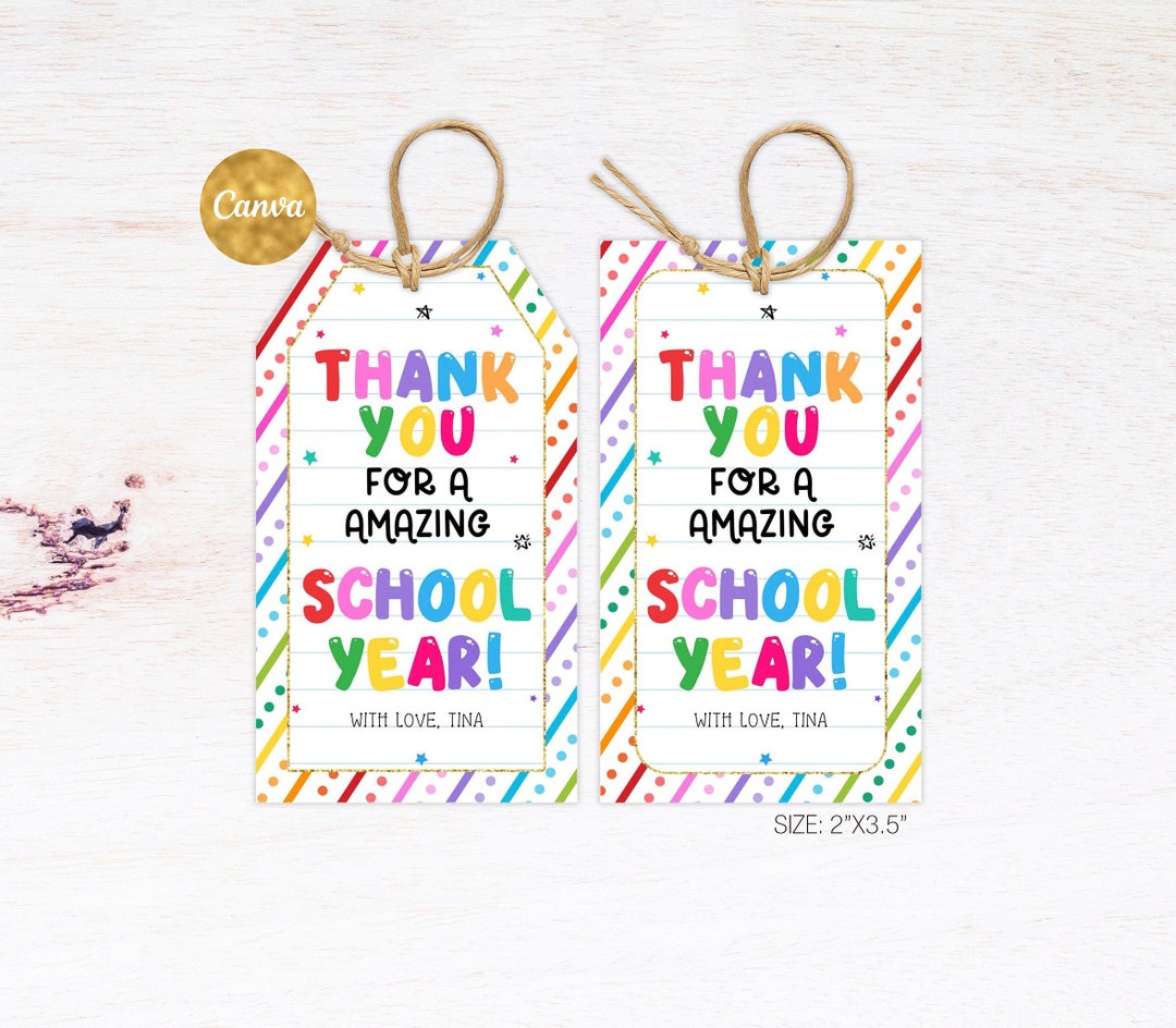 Thank You for Great School Year Tag Editable, Teacher Appreciation Gift ...