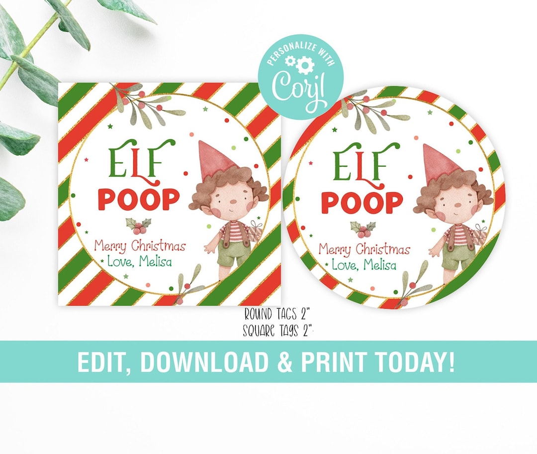 Elf Poop Tags, Elf Treat Tags, Elf Christmas Gift Tag EDITABLE, Elf ...