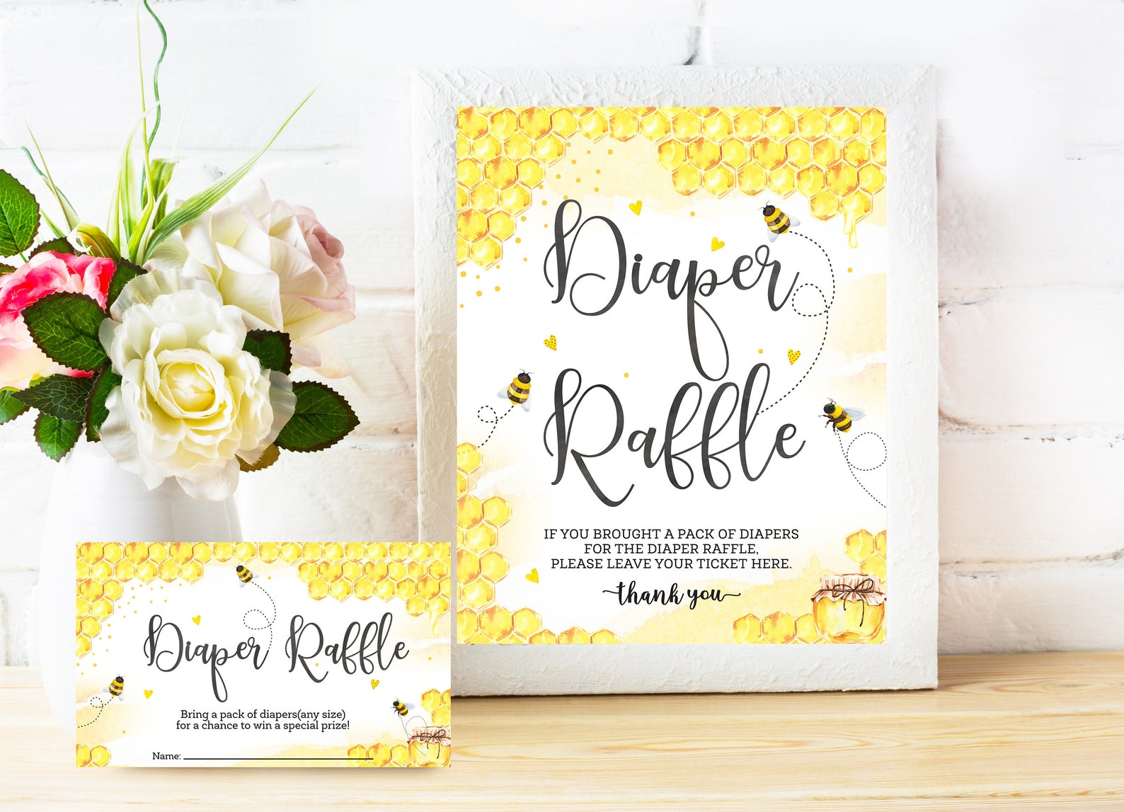 Bee Diaper Raffle Sign, Honey Bee Printable Baby Shower, Diaper Raffle ...