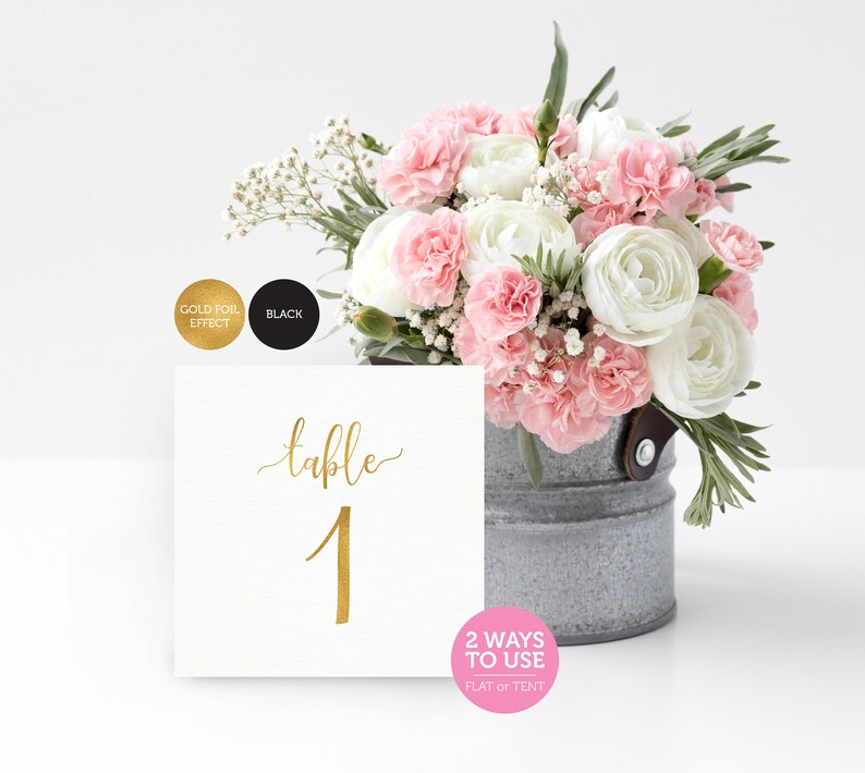 Printable Foldable Table Numbers flowers 1 50 Black & Gold - Etsy