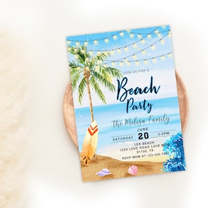 Beach Party Invitation, Summer Ocean Party Template Surf up Tropical ...