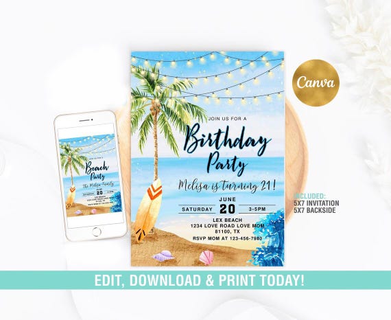 Invitaciones De Fiesta En La Playa Para Imprimir Plantillas De Fiesta