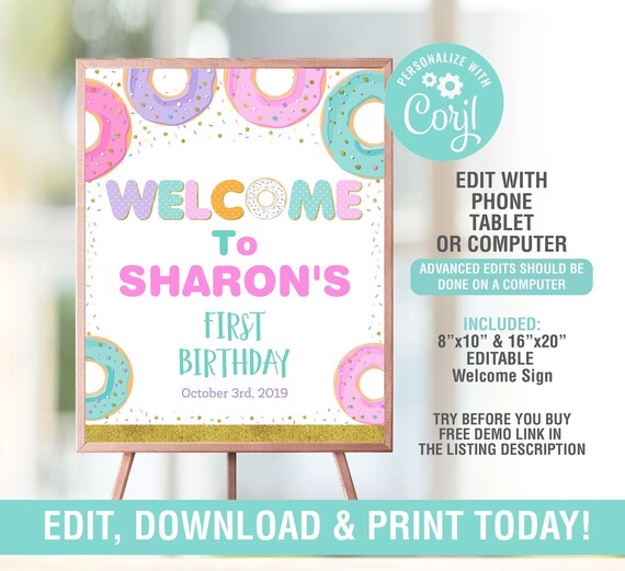 Donut Welcome Sign Birthday Welcome Sign Donut Table Sign | Etsy