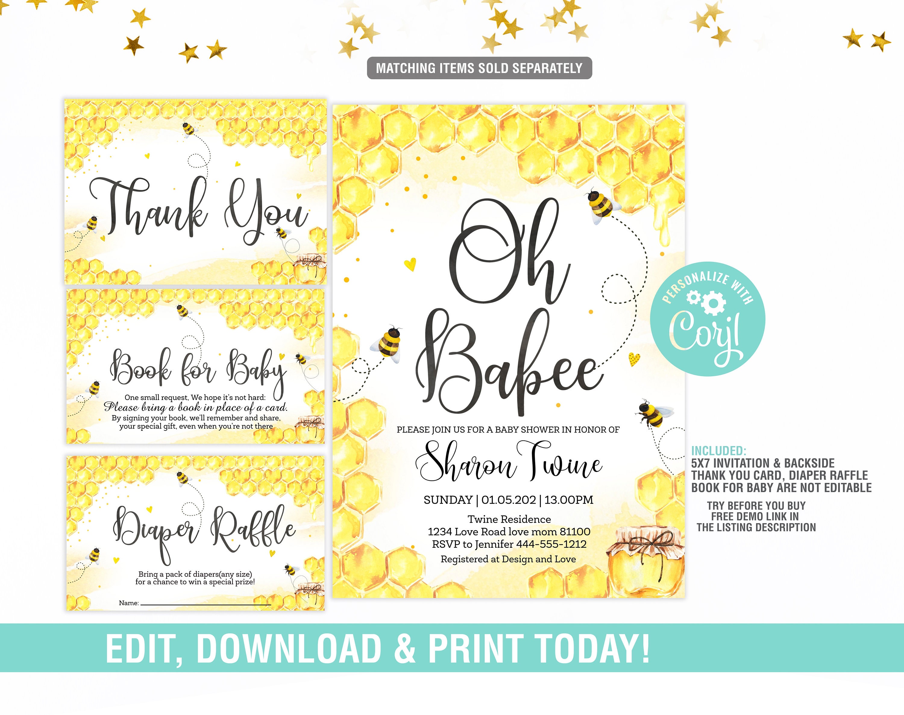 Bee Diaper Raffle Sign, Honey Bee Printable Baby Shower, Diaper Raffle ...