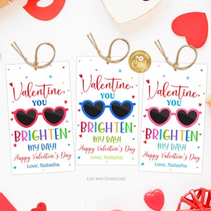 You Brighten My Day Valentine Sunglasses Editable Tag, Heart Sunglasses ...