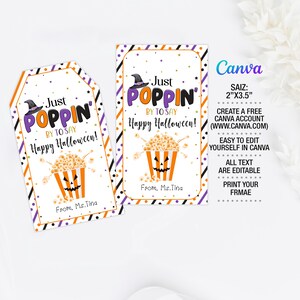 Halloween Popcorn Gift Tag Template, Just Poppin’ by to Say Happy ...