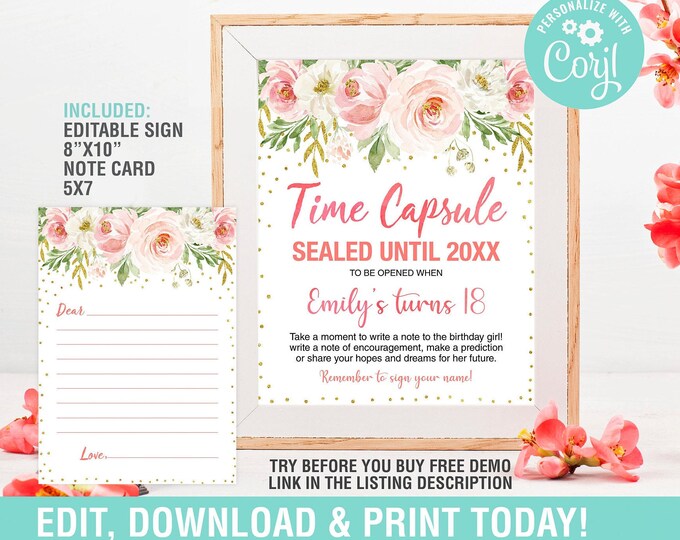 Baby Time Capsule Sign, Message Note, 1st Birthday Girl, Time Capsule ...