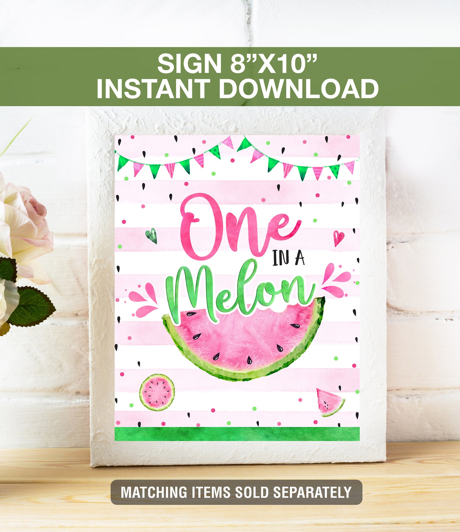 One in a Melon Sign Printable, One in Birthday Decoration, Pink ...